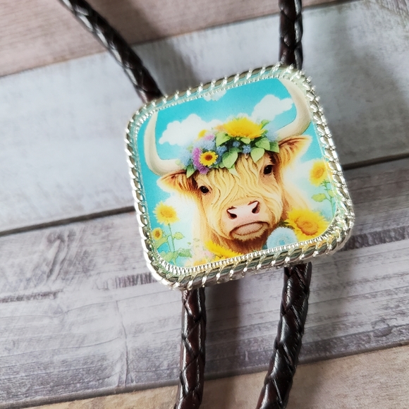 geared4life | Jewelry | Cute Highland Cow Concho Western Necklace Bolo ...